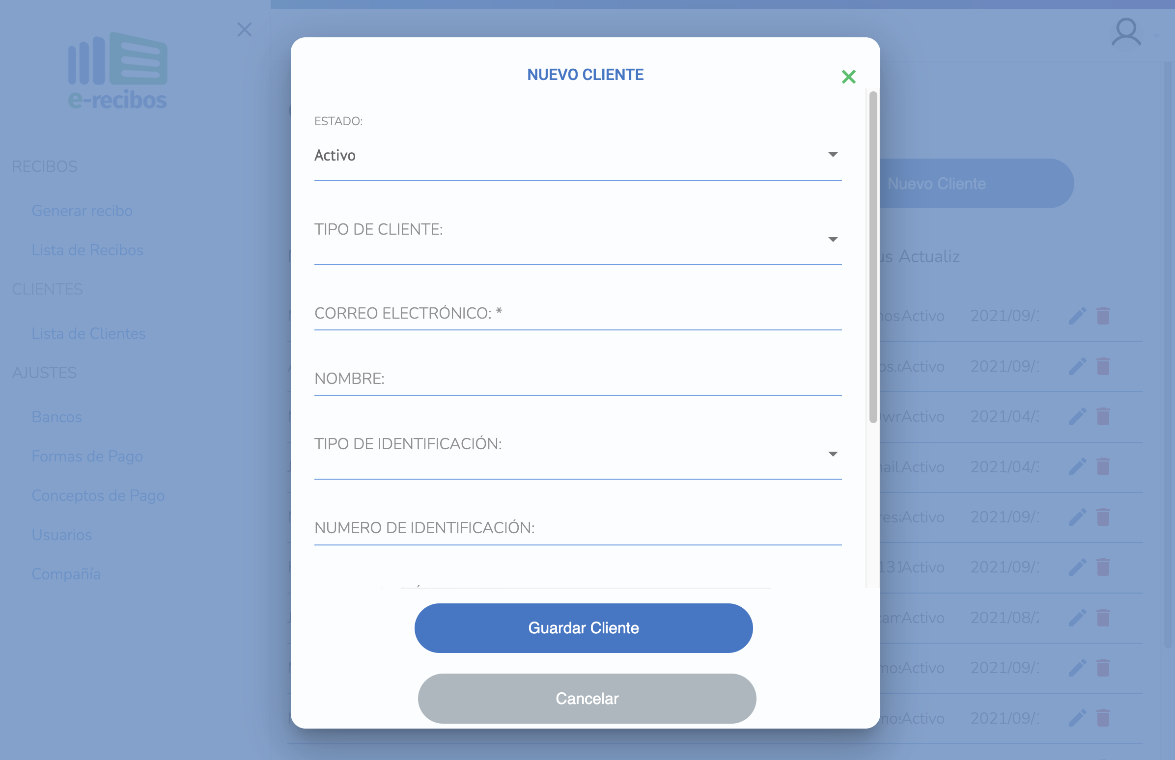 Manejo de Clientes – e-recibos HelpDesk